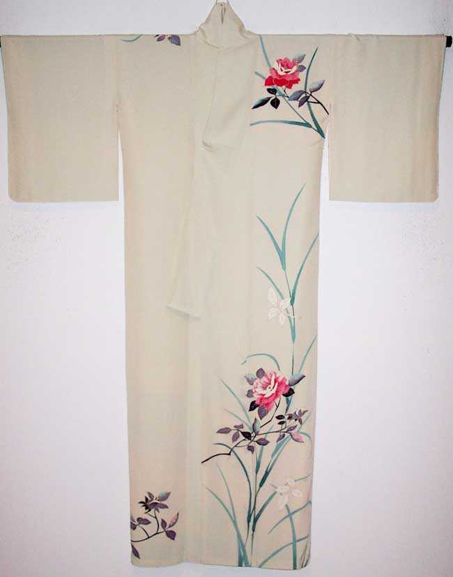 TSUKESAGE- HOMONGI WITH YUZEN ROSES AND GRASSES WITH FUKURO OBI