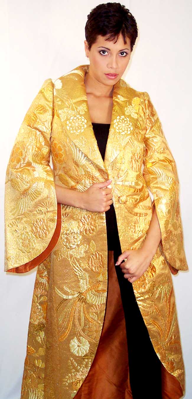 UCHIKAKE OPERA COAT GOLDEN HOUOU WITH PAULOWNIA AND BAMBOO